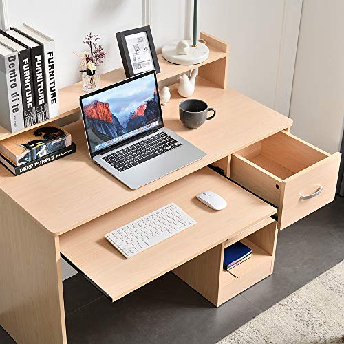 ROCKPOINT Axess Computer Keyboard Tray and Drawer Small Home Office Bedroom, Homework and School Studying Writing Desk for Student with Storage,Natural Maple