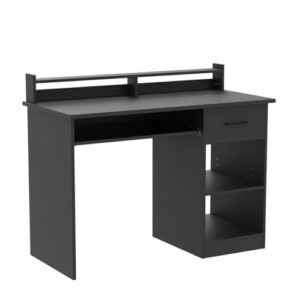 GOFLAME Computer Desk, Home Office Desk with Large Drawers, Hutch, Keyboard Tray, 5-Position Adjustable Open Shelves, Easy Assembly, Writing Desk for Bedroom, Small Space, Living Room, Black