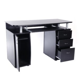 mihodo computer desk with 3 drawers pull-out keyboard tray cabinet - 45” large storage home office desk - writing study table workstation for pc laptop gaming working (45''x29''x22'', 918-black)