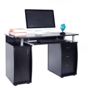 Mihodo Computer Desk with 3 Drawers Pull-Out Keyboard Tray Cabinet - 45” Large Storage Home Office Desk - Writing Study Table Workstation for PC Laptop Gaming Working (45''x29''x22'', 918-Black)