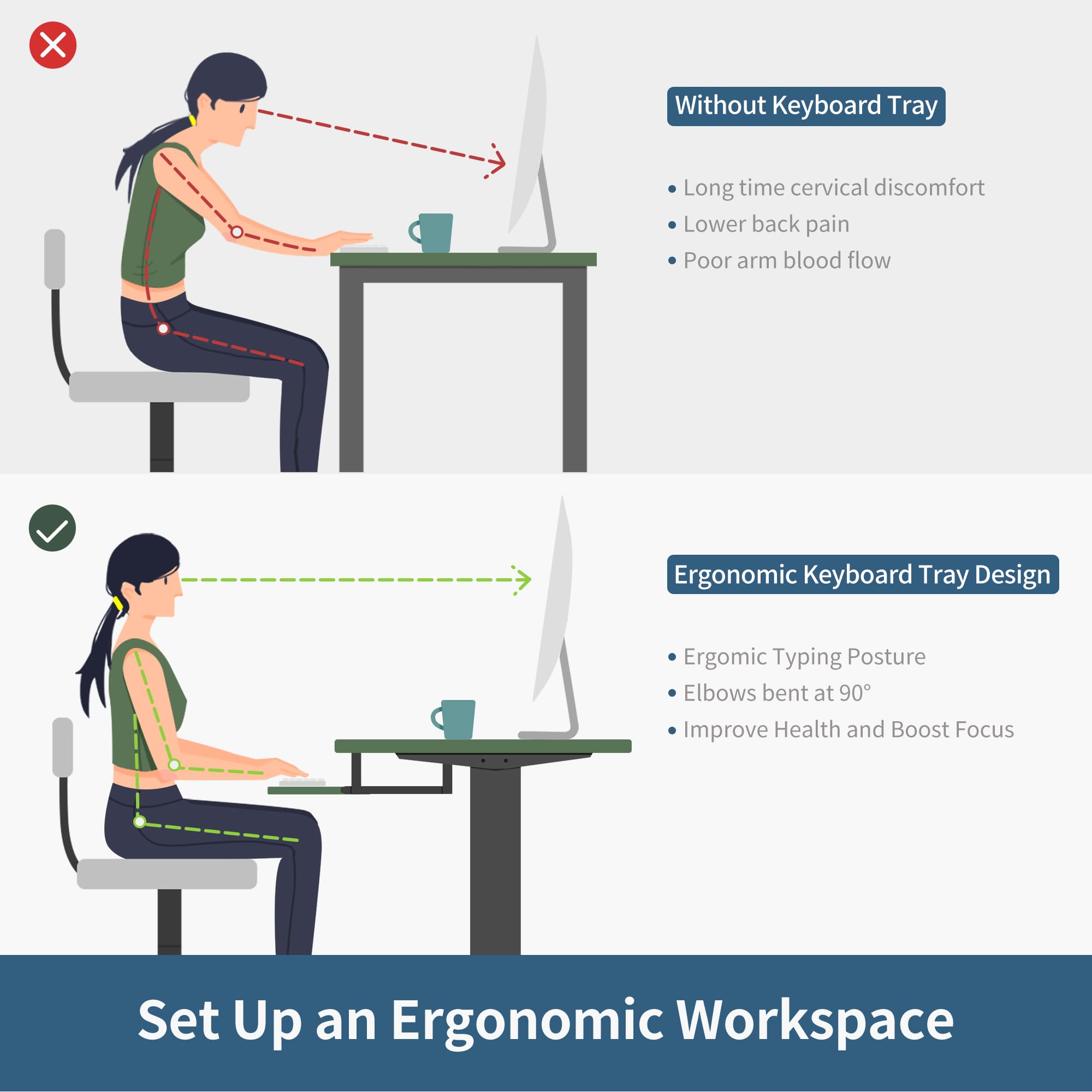 CubiCubi 63 x 24 Inches Large Height Adjustable Electric Standing Desk with Keyboard Tray, Ergonomic Workstation for Home Office, Black Frame Rustic Brown Top