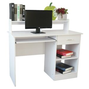 computer desk with hutch, computer desk study writing desk, wooden home office workstation pc laptop table with drawer shelf keyboard tray, office desk for the modern programmer 43"l x 19.69"w x 37"h