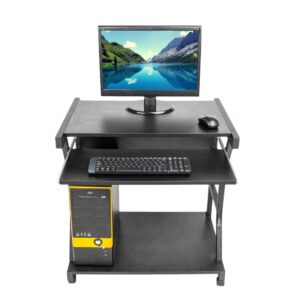 Black Computer Desk Cart Home Office Desk, Mobile Laptop Table Workstation Writing Desk Study Desk with Keyboard Tray, Printer Shelf on Wheels Rolling Desk with Wheels 70 x 50 x 75 cm (L x W x H)