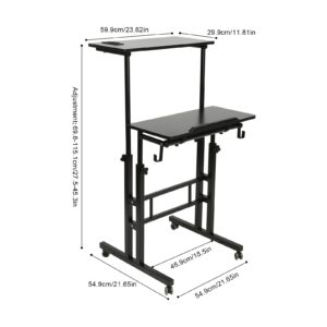 BINELUCOLU Mobile Stand Up Desk, 27.5-45.3in Height Adjustable Standing Desk with Keyboard Tray Hooks USB Interfaces& Socket Rolling Laptop Cart Computer Workstations