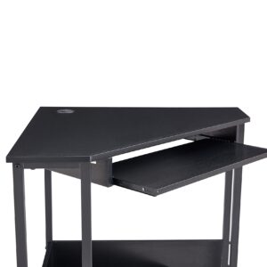 LKKRO Triangle Computer Desk,Corner Desk with Smooth Keyboard Tray& Storage Shelves,Compact Home Office,Small Desk with Sturdy Steel Frame As Workstation for Small Space,Black,28.34''L 24''W 30.11''H