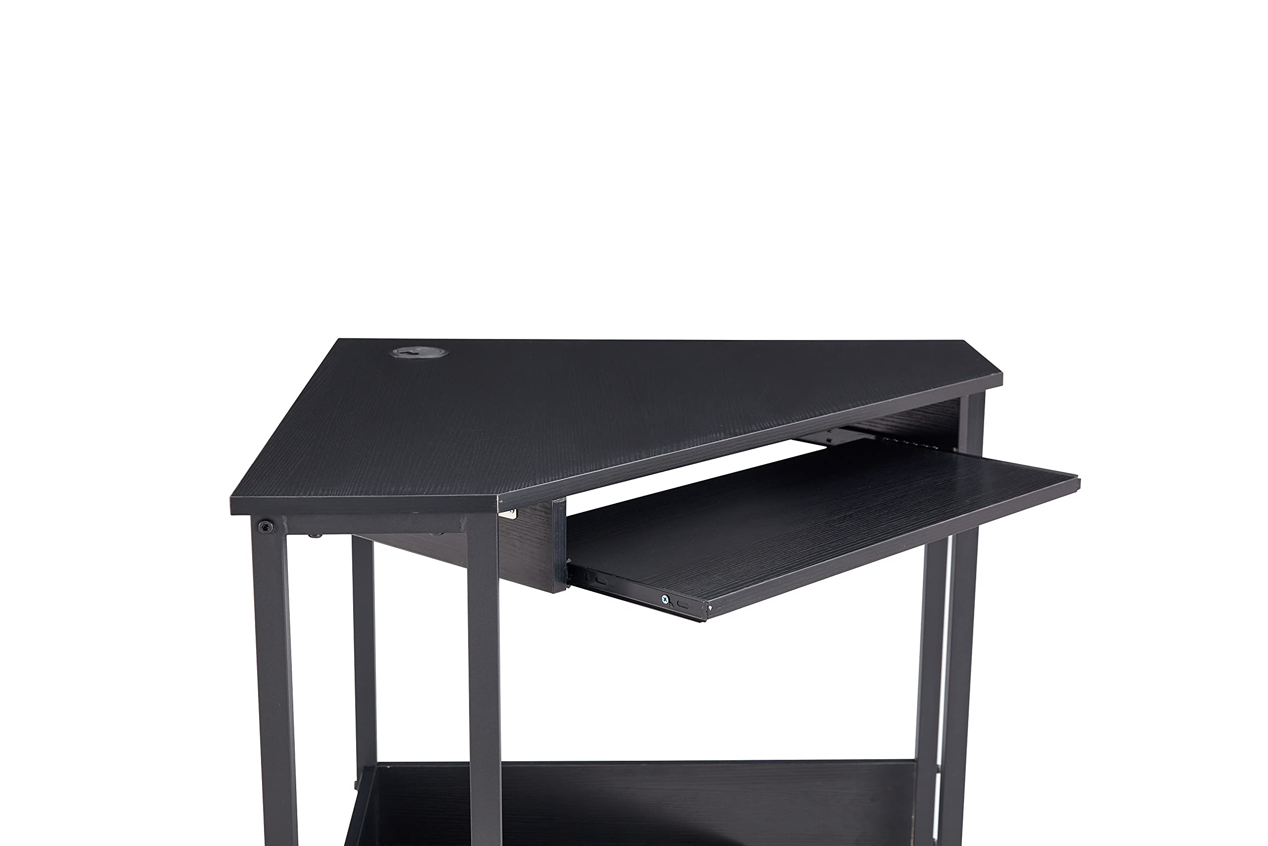 LKKRO Triangle Computer Desk,Corner Desk with Smooth Keyboard Tray& Storage Shelves,Compact Home Office,Small Desk with Sturdy Steel Frame As Workstation for Small Space,Black,28.34''L 24''W 30.11''H