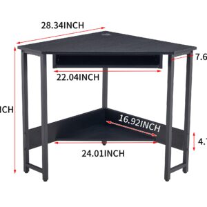 LKKRO Triangle Computer Desk,Corner Desk with Smooth Keyboard Tray& Storage Shelves,Compact Home Office,Small Desk with Sturdy Steel Frame As Workstation for Small Space,Black,28.34''L 24''W 30.11''H