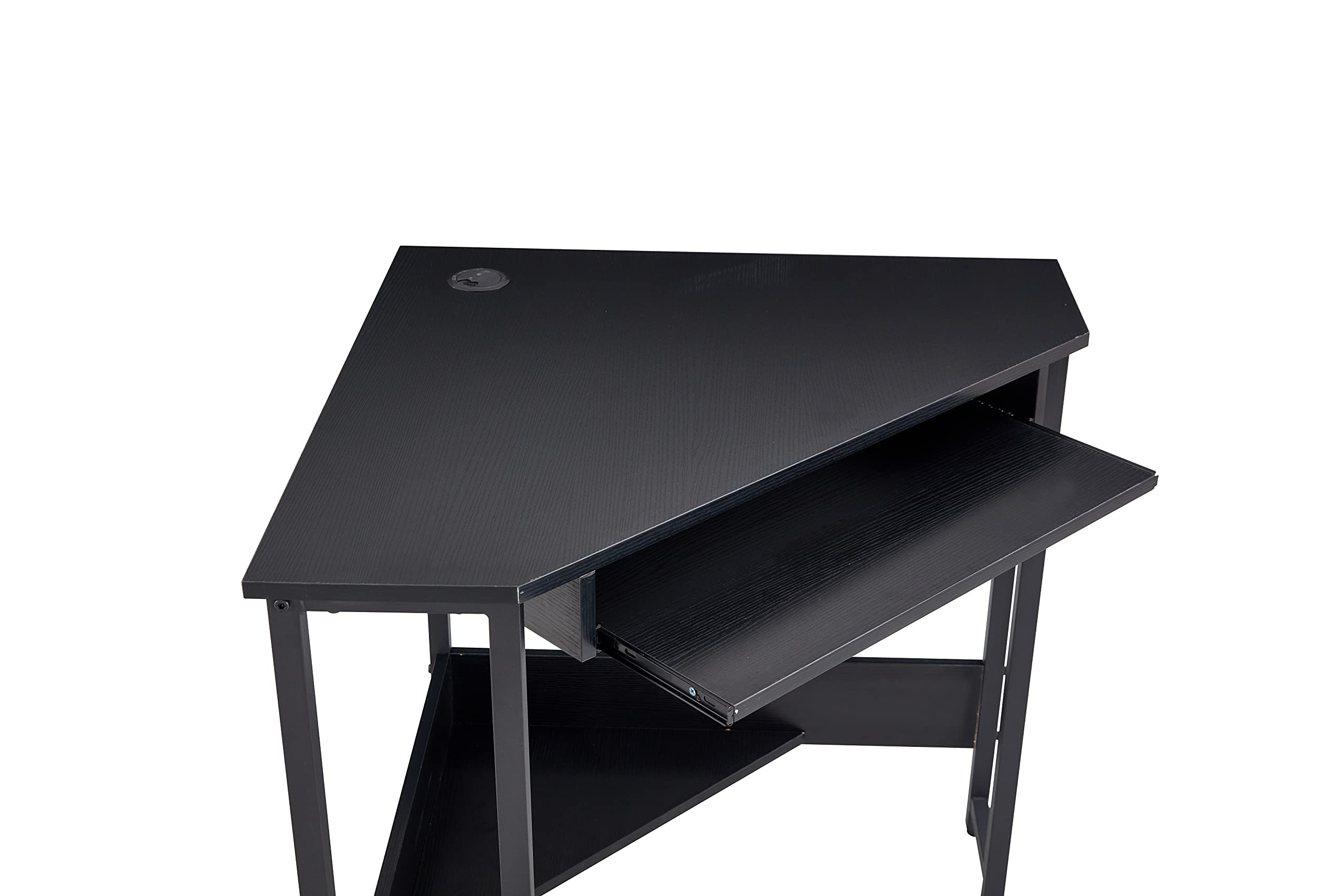 LKKRO Triangle Computer Desk,Corner Desk with Smooth Keyboard Tray& Storage Shelves,Compact Home Office,Small Desk with Sturdy Steel Frame As Workstation for Small Space,Black,28.34''L 24''W 30.11''H