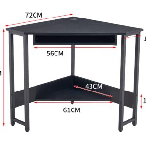 LKKRO Triangle Computer Desk,Corner Desk with Smooth Keyboard Tray& Storage Shelves,Compact Home Office,Small Desk with Sturdy Steel Frame As Workstation for Small Space,Black,28.34''L 24''W 30.11''H