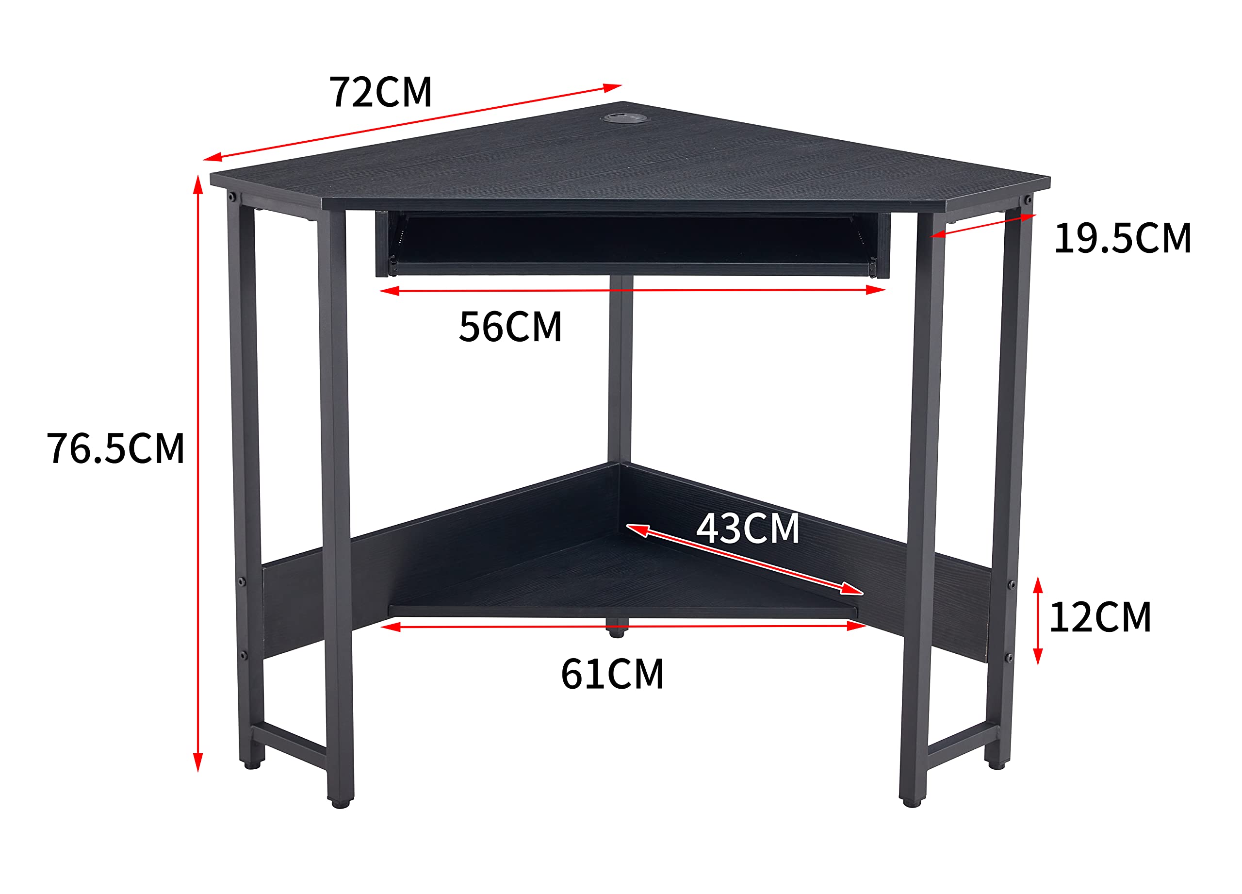 LKKRO Triangle Computer Desk,Corner Desk with Smooth Keyboard Tray& Storage Shelves,Compact Home Office,Small Desk with Sturdy Steel Frame As Workstation for Small Space,Black,28.34''L 24''W 30.11''H