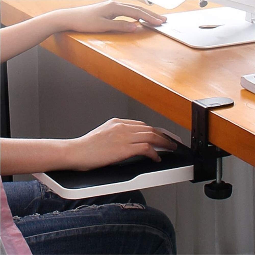 EUNOGO Under Desk Keyboard Tray Ergonomic Rotating Mouse Pad Platform Under Desk Ergonomic Wrister Mouse Pad Adjustable Computer Pad and Device Holder Extended Rotating Tray