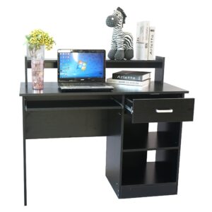 designscape3d modern e1 15mm chipboard computer desk with keyboard tray, drawer, and shelf - ideal for study and work (black)