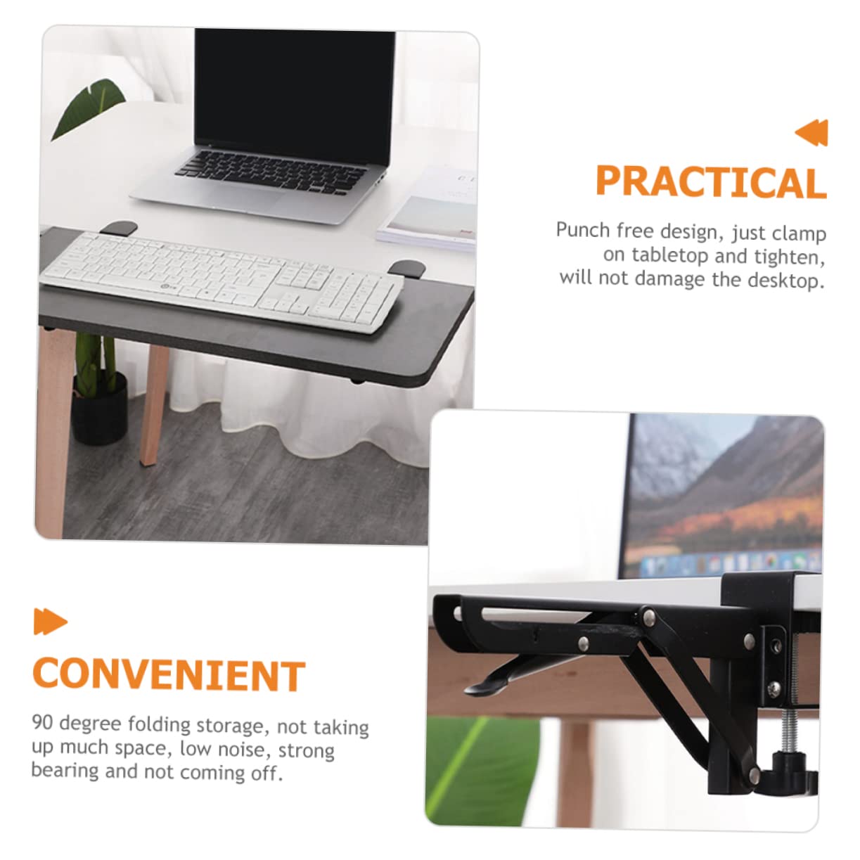 Keyboard Tray 1 Set Foldable Bracket Computer Tray Adjustable Office Desk Drawer Rail Bracket Under Desk Shelf Keyboard