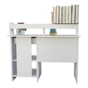 WISCLASS General Style White Computer Desk with Keyboard Tray and Drawers