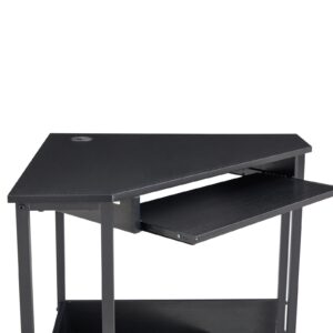 Aienid MDF Black Computer Desk Triangle Computer Desk,Corner Desk with Smooth Keyboard Tray& Storage Shelves,Compact Home Office,Small Desk with Sturdy Steel Frame As Workstation for Small Space