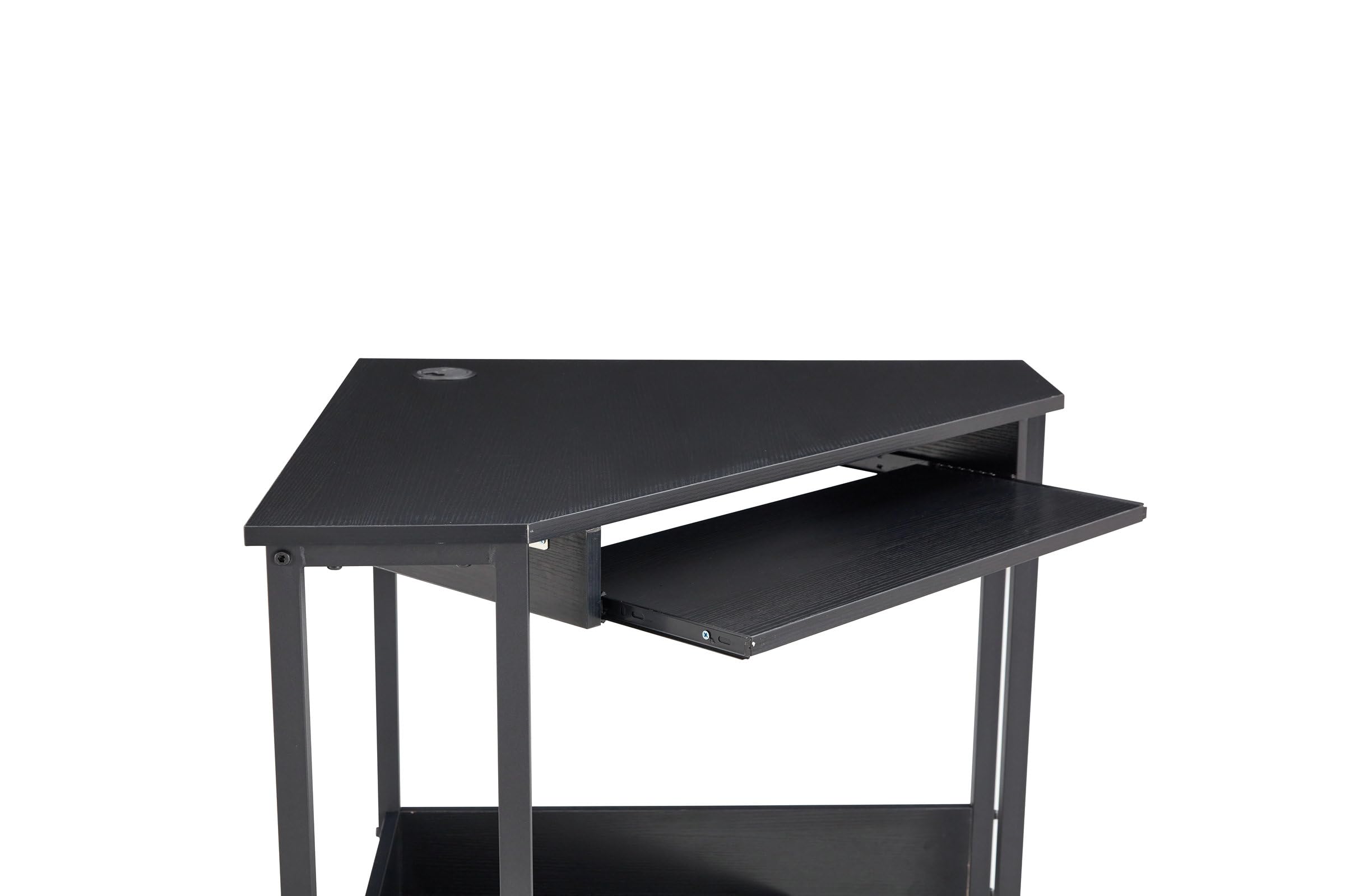 Aienid MDF Black Computer Desk Triangle Computer Desk,Corner Desk with Smooth Keyboard Tray& Storage Shelves,Compact Home Office,Small Desk with Sturdy Steel Frame As Workstation for Small Space