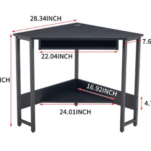 Aienid MDF Black Computer Desk Triangle Computer Desk,Corner Desk with Smooth Keyboard Tray& Storage Shelves,Compact Home Office,Small Desk with Sturdy Steel Frame As Workstation for Small Space