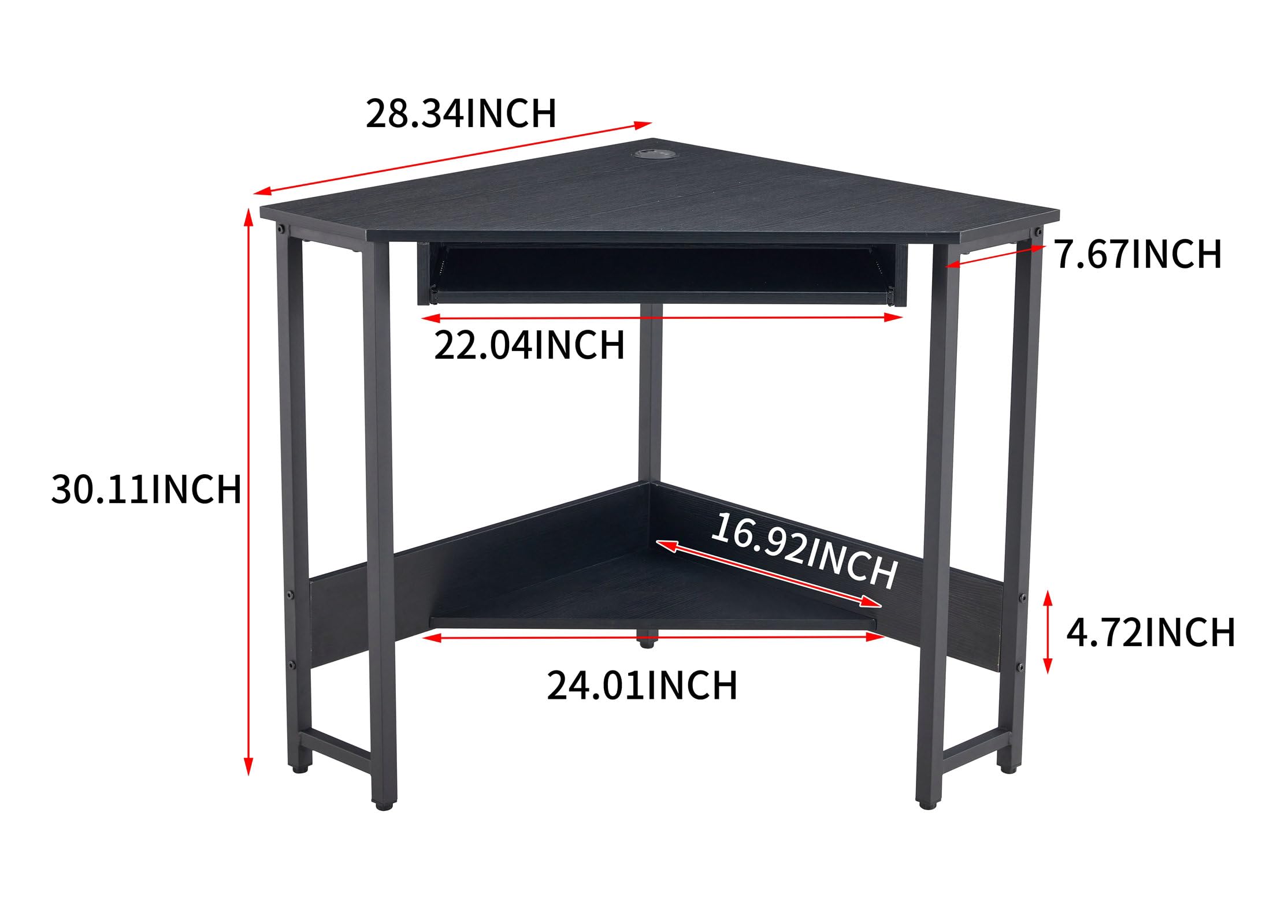 Aienid MDF Black Computer Desk Triangle Computer Desk,Corner Desk with Smooth Keyboard Tray& Storage Shelves,Compact Home Office,Small Desk with Sturdy Steel Frame As Workstation for Small Space