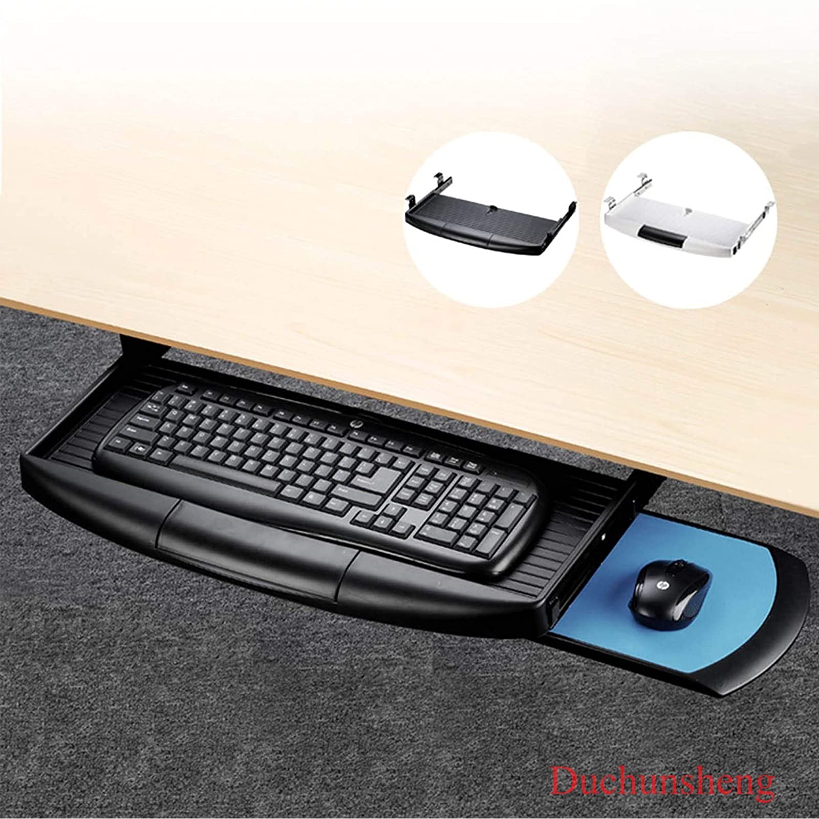 IBOWZ Keyboard Drawer Tray Under Desk Keyboard Tray with Height Adjustable Stand,Slide-Out Keyboard Shelf for Ergonomic Typing,Improve Posture and Relieve Fatigue,with 360° Mouses Tray,Platfor