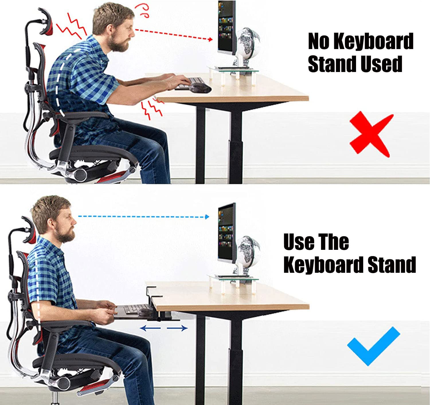 Keyboard Tray Under Desk, Pull Out Keyboard Tray with C Clamp, Computer Drawer for Typing, Ergonomic Desk Computer Keyboard Stand, Perfect for Home or Office