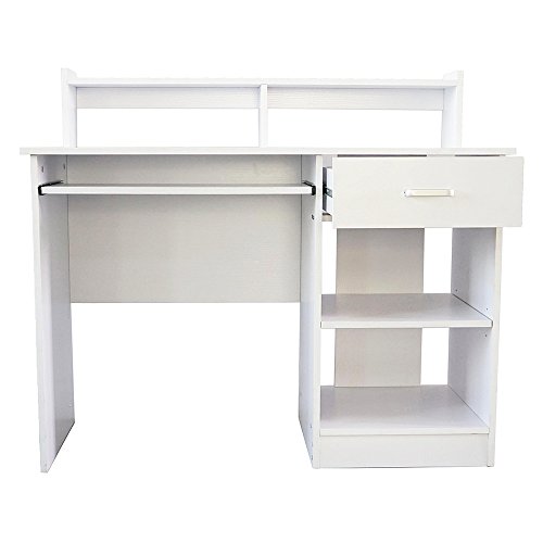 WISCLASS White Computer Desk with Keyboard Tray, Drawers - General Style Modern E1 15MM Chipboard