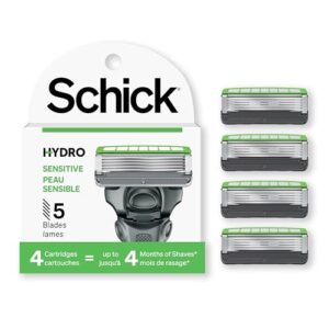 schick hydro 5 sense sensitive skin razor refills for men, 4 count