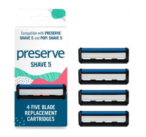 preserve five blade replacement cartridges, wave edition, for shave 5 recycled razor, 4 count