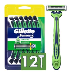 gillette sensor3 sensitive men's disposable razor, 12 razors