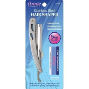 annie stainless steel hair shaper straight razor w/ 5 free blades