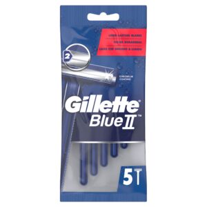 gillette blueii men's disposable razors x 5, 2-blades razor, fixed head