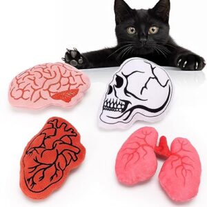 petsinurarea anatomical catnip toys halloween cat toys heart brain chew bite resistant toys for cats boredom relief teeth cleaning interactive cat toys catnip filled christmas cat lover gift set of 4