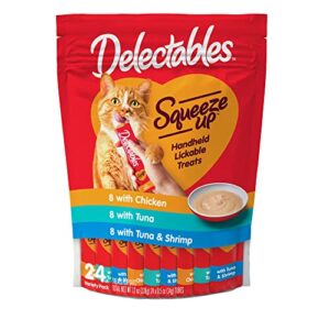 hartz delectables squeeze up interactive lickable wet cat treats for adult & senior cats, tuna & shrimp, 24 count, 12 ounces