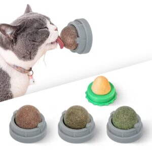 potaroma catnip silvervine balls 4 pcs extra cat energy ball, edible kitten lick, teeth cleaning dental chew wall treats for all breeds (grey)