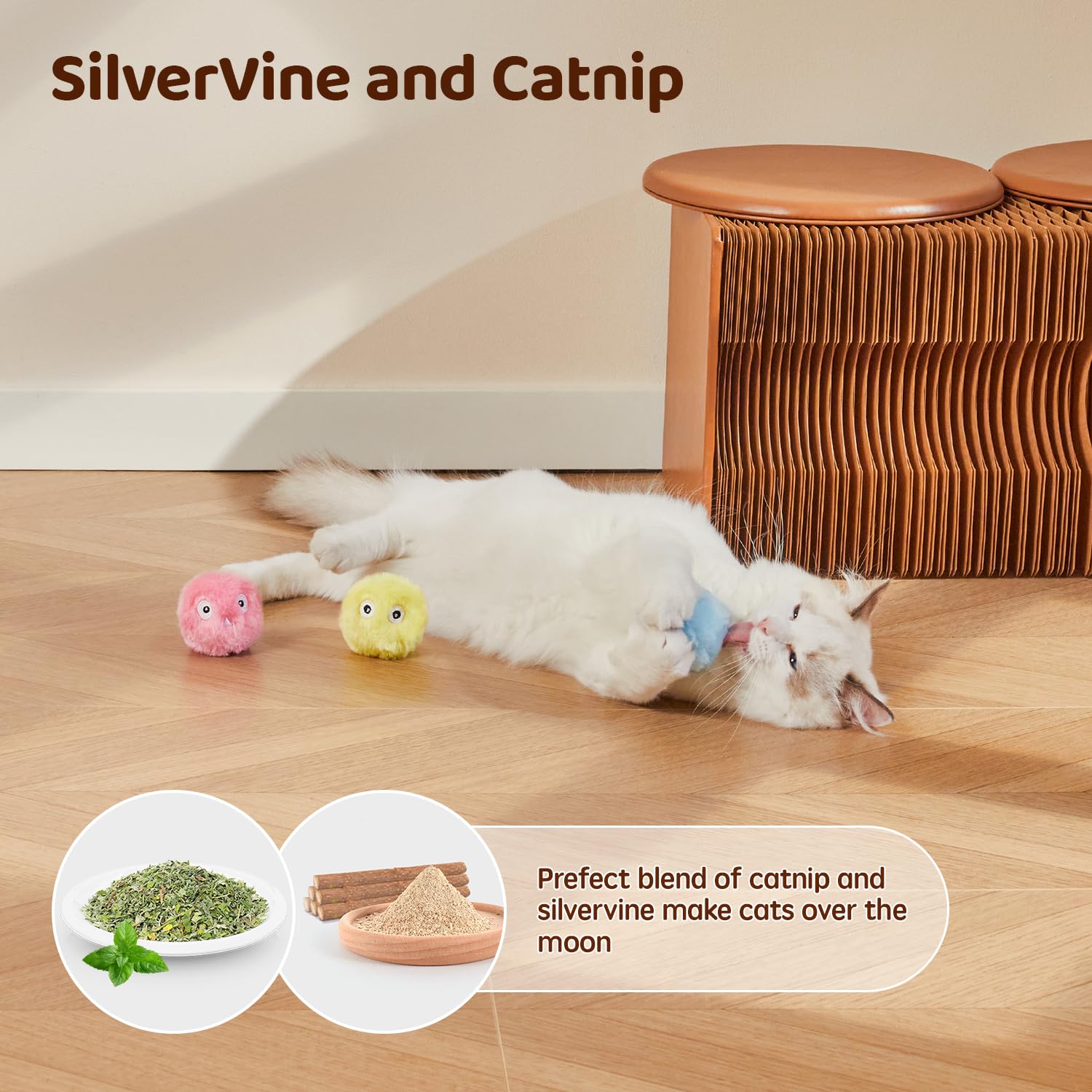 Potaroma Chirping Cat Toys Balls with SilverVine Catnip, Upgraded, 3 Pack Fluffy Interactive Cat Kicker, 3 Lifelike Animal Sounds, Kitty Kitten Catnip Exercise Toys