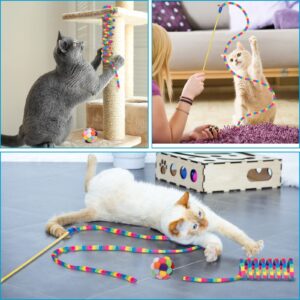 Retro Shaw Cat Toys, Cat Wand Teaser Toys Cat Fuzzy Balls with Bell Inside and Cat Springs, Interactive Cat Toys for Indoor Cats Kittens Kitty, 3 Pack