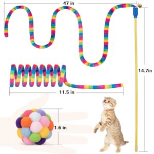 Retro Shaw Cat Toys, Cat Wand Teaser Toys Cat Fuzzy Balls with Bell Inside and Cat Springs, Interactive Cat Toys for Indoor Cats Kittens Kitty, 3 Pack