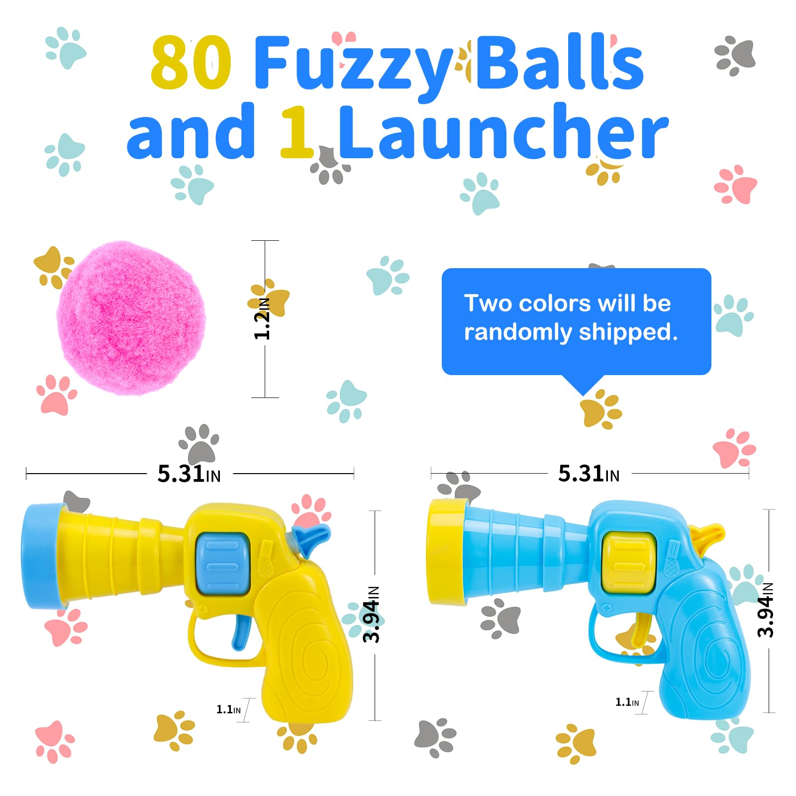 Hggha 81Pcs Cat Ball Launcher Gun,Funny Interactive Cat Toys for Bored Indoor Adult Cats, 80Pcs Plush Cat Toy Balls with 1 Launcher, Cat Fetch Toys, Cute Kitten Kitty Toys for Training,Playing