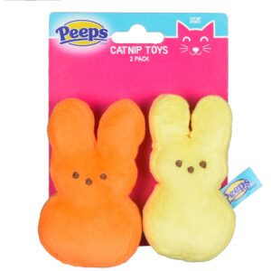 peeps for pets peeps bunnies plush catnip cat toys in orange and yellow, 4"- 2 count | small cat toy set with 2 cat toys | catnip cat toys plush cat toys from peeps marshmallow candy brand (ff20244)