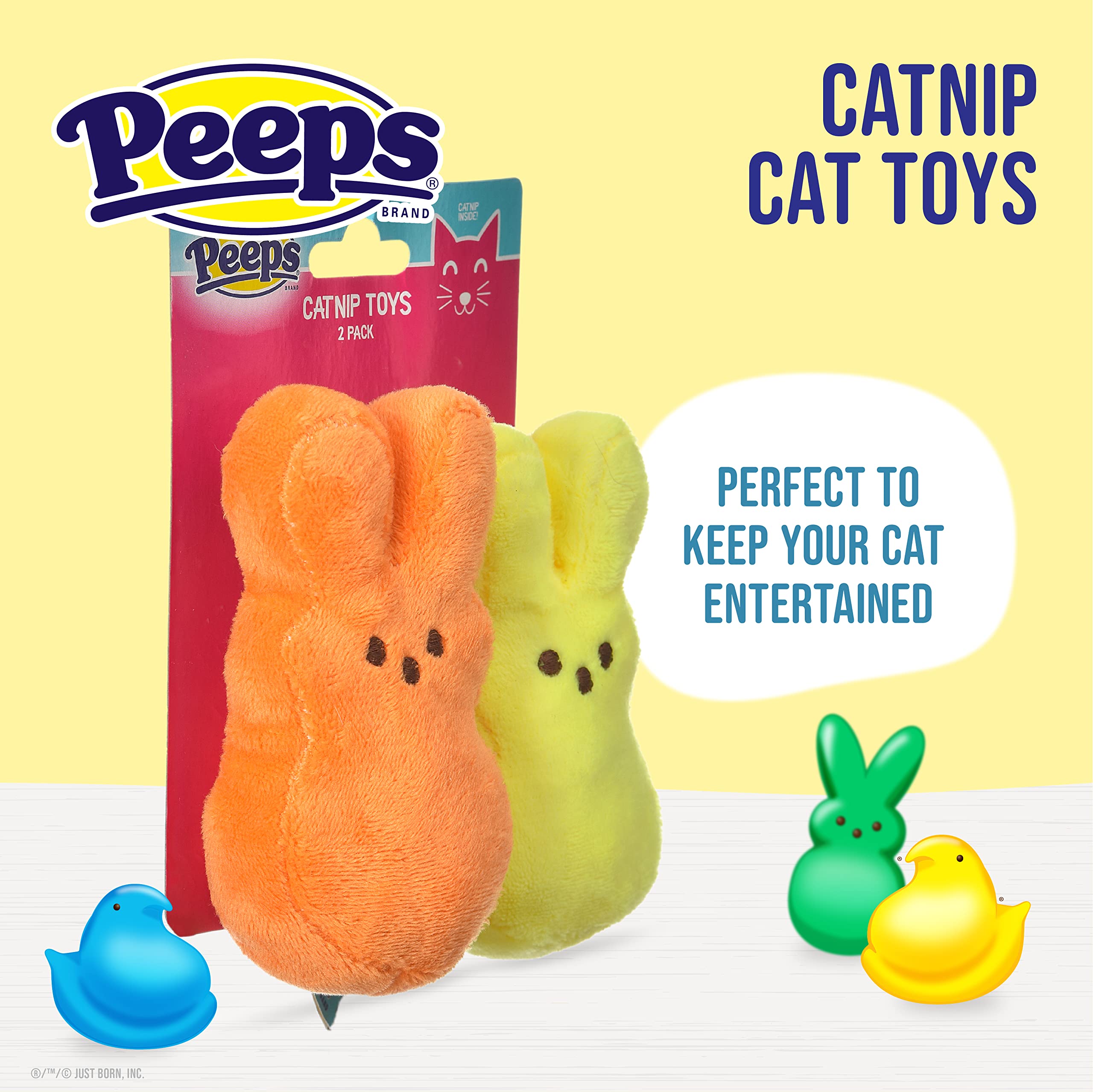 Peeps for Pets Peeps Bunnies Plush Catnip Cat Toys in Orange and Yellow, 4"- 2 Count | Small Cat Toy Set with 2 Cat Toys | Catnip Cat Toys Plush Cat Toys from Peeps Marshmallow Candy Brand (FF20244)