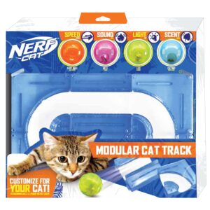 nerf cat gift set box - 15in x 10in abs turbo cat track with 2 inch hollow ball and 2 inch bell ball and 2 inch led ball and 2 inch catnip ball