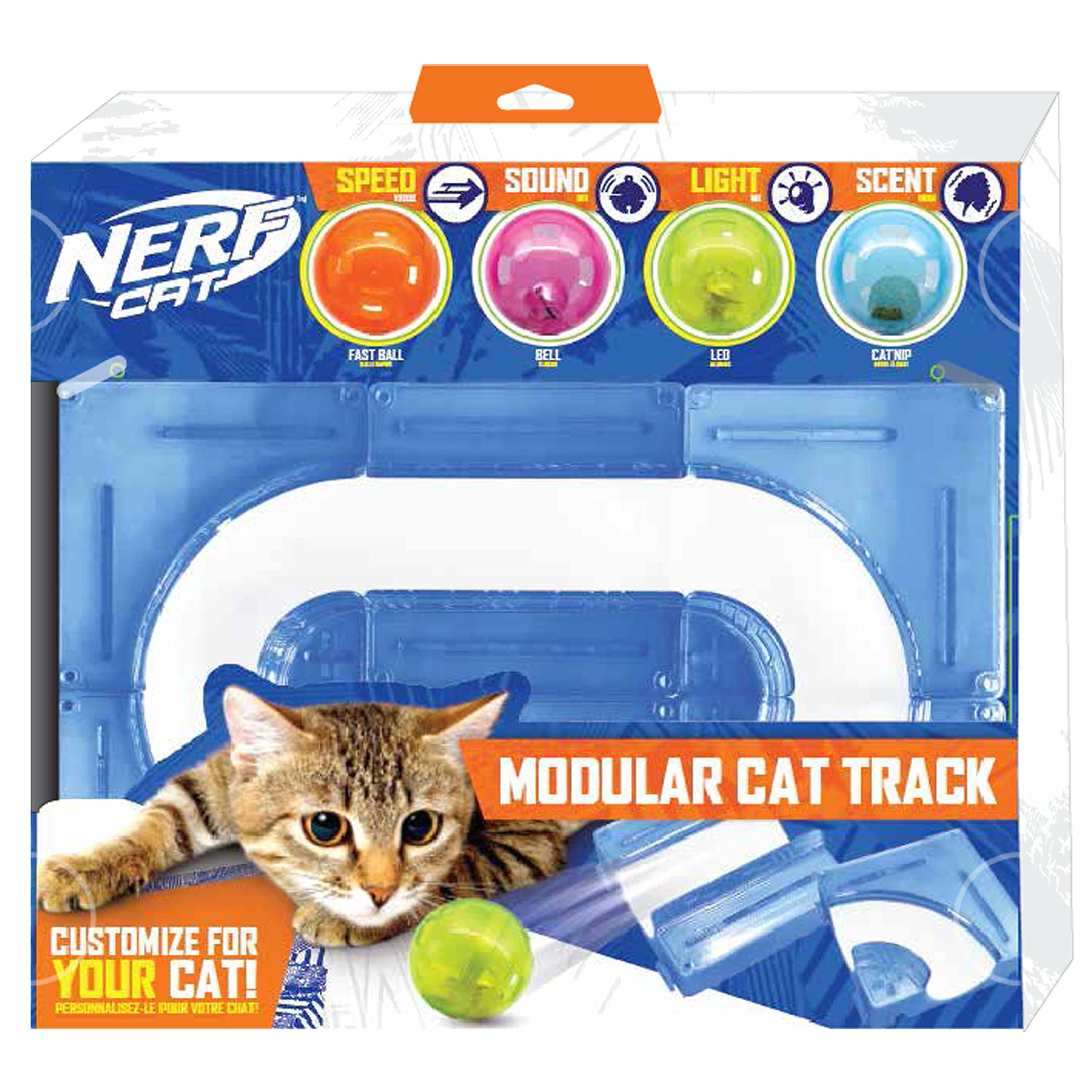 Nerf Cat Gift Set Box - 15in x 10in ABS Turbo Cat Track with 2 inch Hollow Ball and 2 inch Bell Ball and 2 inch LED Ball and 2 inch Catnip Ball