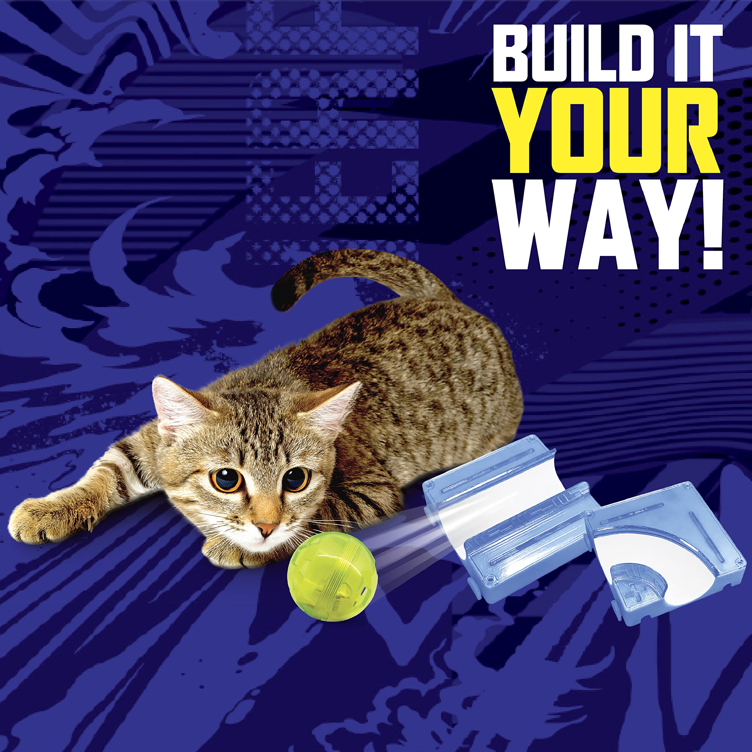 Nerf Cat Gift Set Box - 15in x 10in ABS Turbo Cat Track with 2 inch Hollow Ball and 2 inch Bell Ball and 2 inch LED Ball and 2 inch Catnip Ball