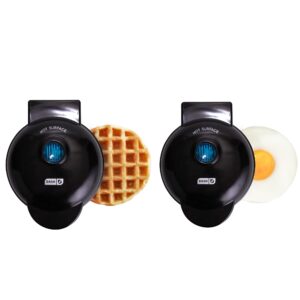 dash mini maker waffle maker + griddle, 2-pack griddle + waffle iron - black