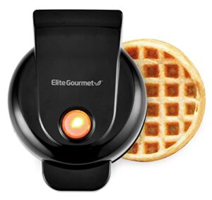 elite gourmet ewm013b electric nonstick mini waffle maker with 5-inch cooking surface, belgian waffles, compact design, hash browns, keto, snacks, sandwich, eggs, easy to clean, black