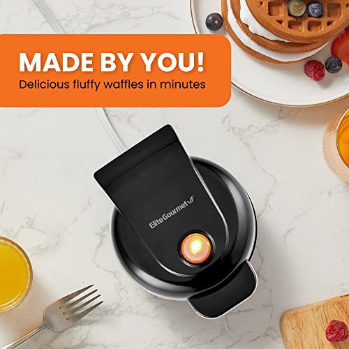 Elite Gourmet EWM013B Electric Nonstick Mini Waffle Maker with 5-inch cooking surface, Belgian Waffles, Compact Design, Hash Browns, Keto, Snacks, Sandwich, Eggs, Easy to Clean, Black