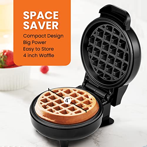 Elite Gourmet EWM013B Electric Nonstick Mini Waffle Maker with 5-inch cooking surface, Belgian Waffles, Compact Design, Hash Browns, Keto, Snacks, Sandwich, Eggs, Easy to Clean, Black