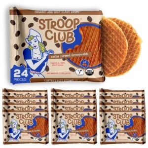 stroop club coffee infused organic stroopwafel caramel treats | vegan, plant-based and dutch-approved indulgence - 24 vegan waffle cookies (12 packs of 2)