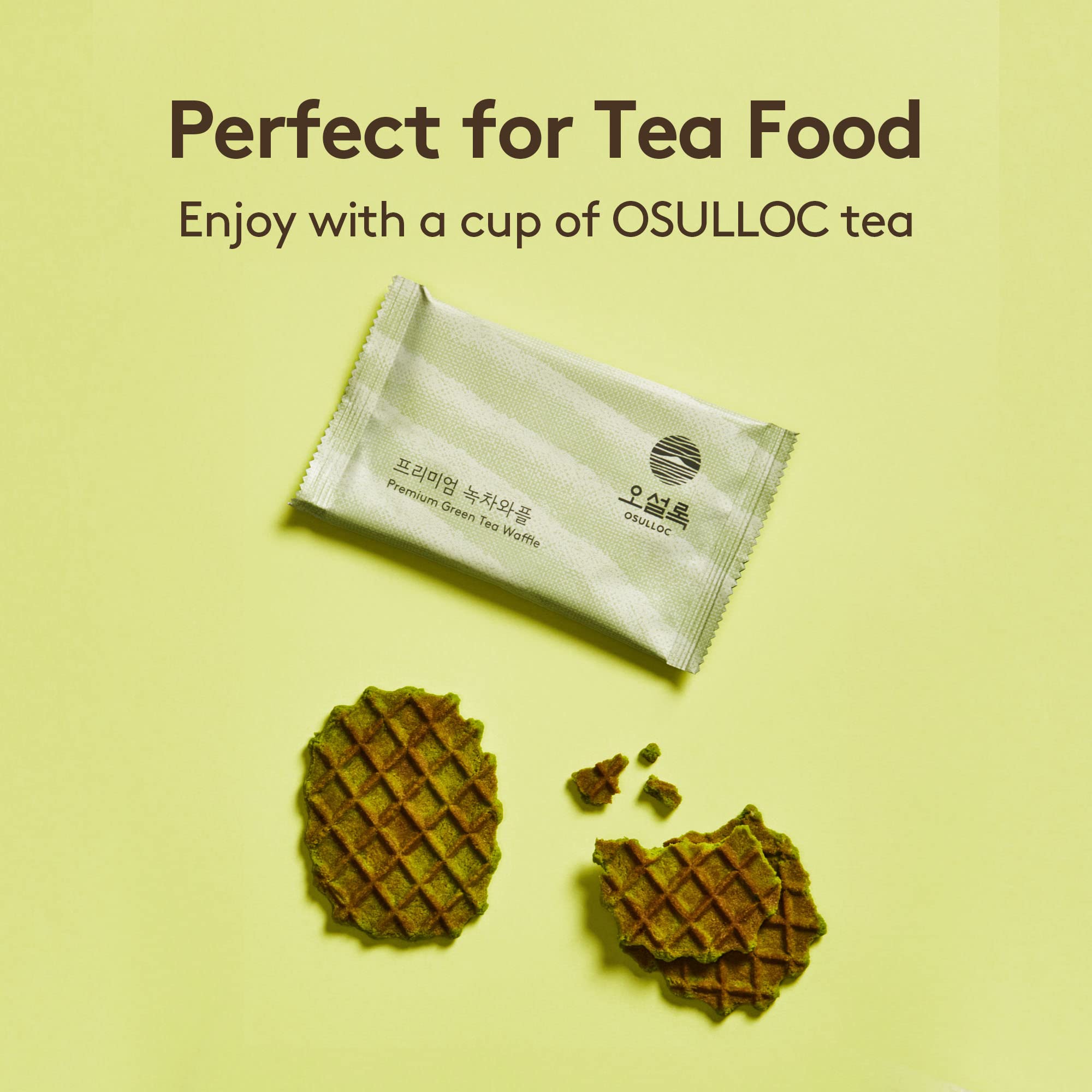 OSULLOC Green Tea Waffles (3.52oz, 100g) | Korean Matcha Flavored Snacks | Asian Snacks, Premium Tea Food