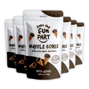 just the fun part, bite-size crispy mini waffle cones with premium belgian chocolate, great for snacks, dessert, grab & go - kosher, dark chocolate (pack of 6)