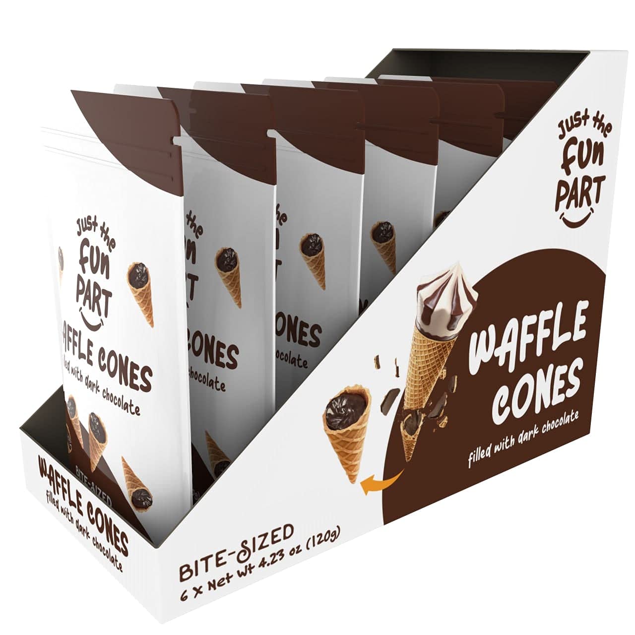 Just The Fun Part, Bite-Size Crispy Mini Waffle Cones with Premium Belgian Chocolate, Great for Snacks, Dessert, Grab & Go - Kosher, Dark Chocolate (Pack of 6)